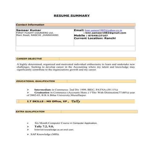 Sameer Kumar Resume | PDF