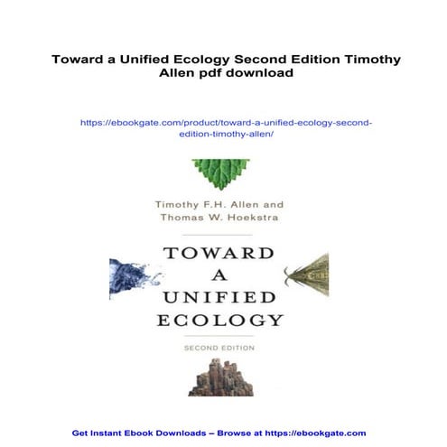 Toward a Unified Ecology Second Edition Timothy Allen | PDF