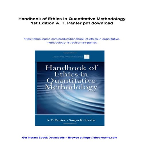Handbook of Ethics in Quantitative Methodology 1st Edition A. T. Panter ...