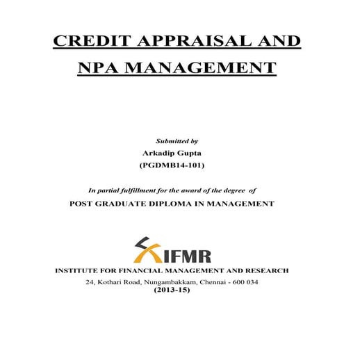 CREDIT APPRAISAL and NPA MANAGEMENT | PDF