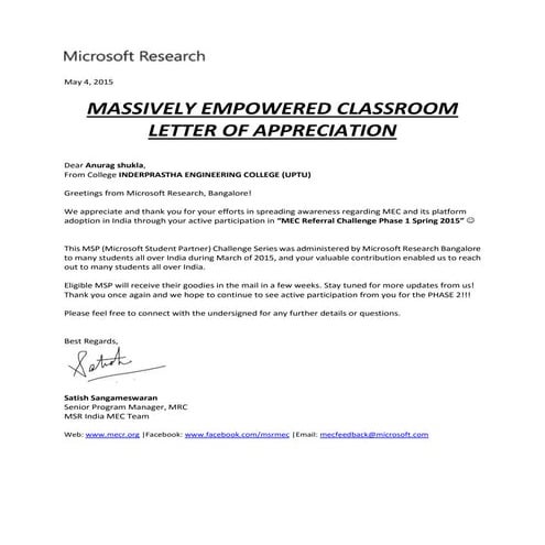 Letter of Appreciation November 2013 | PDF