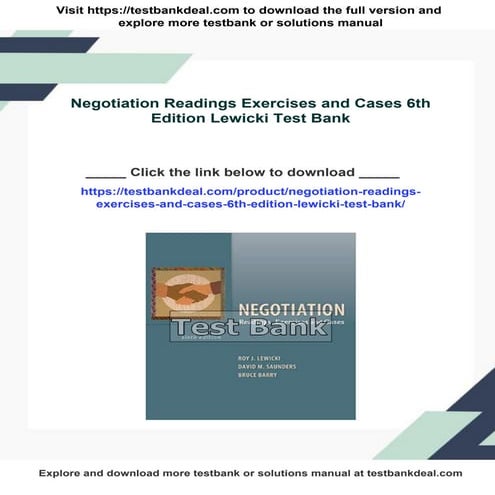 Negotiation Readings Exercises and Cases 6th Edition Lewicki Test Bank ...