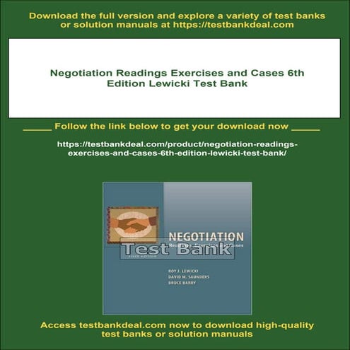 Negotiation Readings Exercises and Cases 6th Edition Lewicki Test Bank ...
