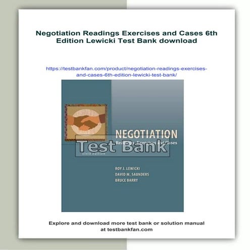 Negotiation Readings Exercises and Cases 6th Edition Lewicki Test Bank ...