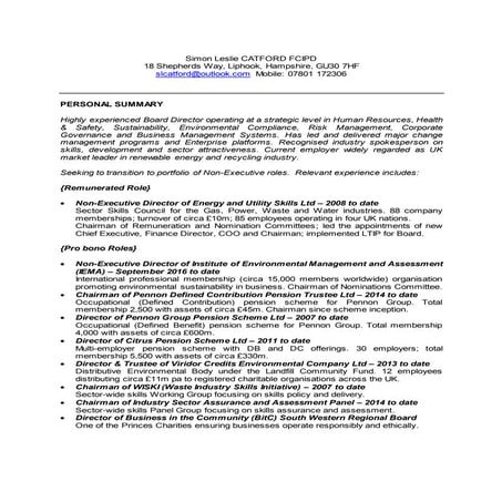 Simon Catford NED CV (2) | DOCX | Human Resources | Business