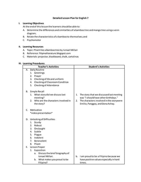Semi-Detailed Lesson Plan - Gerunds (Junior High School - English 9) | PDF