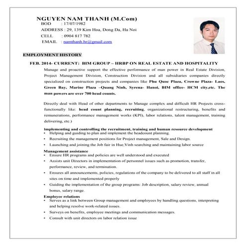 CV NGUYEN NAM THANH - HRBP | PDF