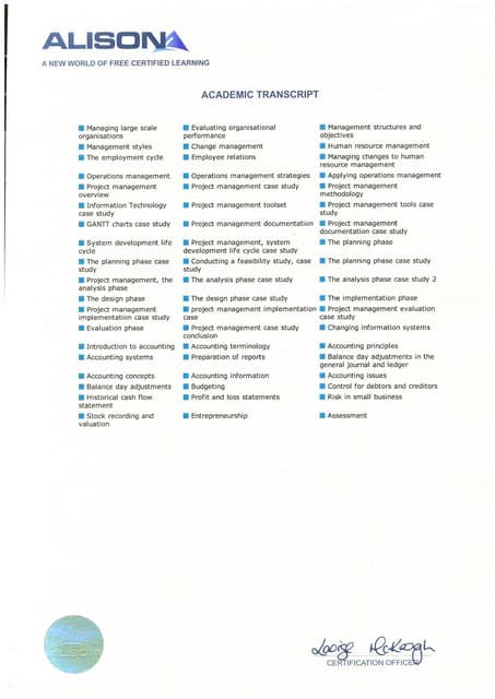 ACADEMIC TRANSCRIPT DIPLOMA IN PROJECT MANAGEMENT 2 | PDF