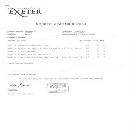 Erasmus Transcript | PDF
