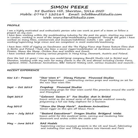 Simon Peeke CV 2016 | PDF