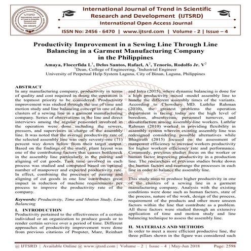 Productivity Improvement in a Sewing Line Through Line Balancing in a ...