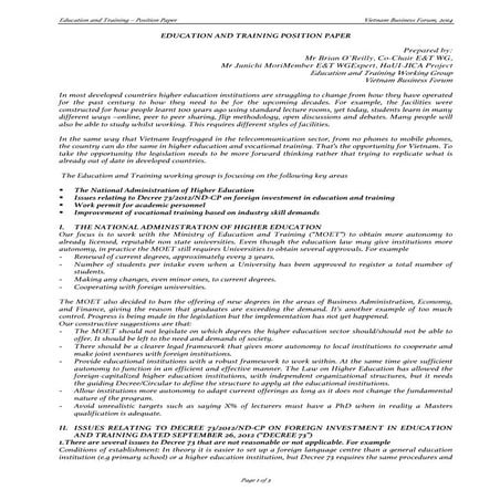 VBF - Education and Training WG - Position Paper - 1214 - ENG Final | PDF