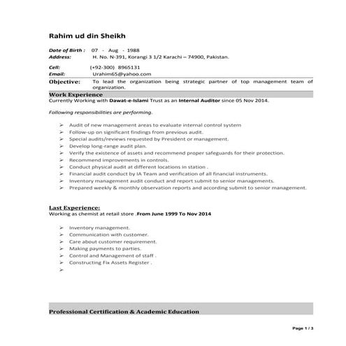 Resume Rahim ud din sheikh | PDF