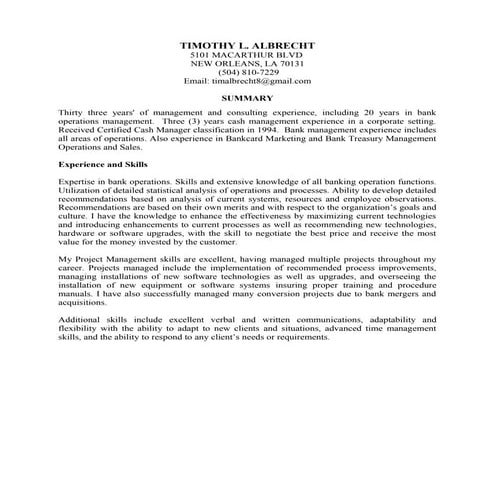TIMOTHY L Albrecht Resume Consulting 2016McA | DOC