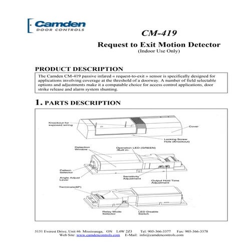 Camden 419W Instruction Manual | PDF | Home Security | Home & Garden