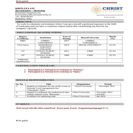 KRITI 'S RESUME NEW | DOC
