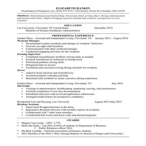 Liz Rankin - Resume | PDF