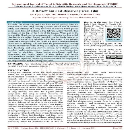 A Review on Fast Dissolving Oral Film | PDF