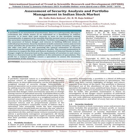 Assessment of Security Analysis and Portfolio Management in Indian ...