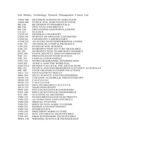 Eric Richey BS Courses | PDF