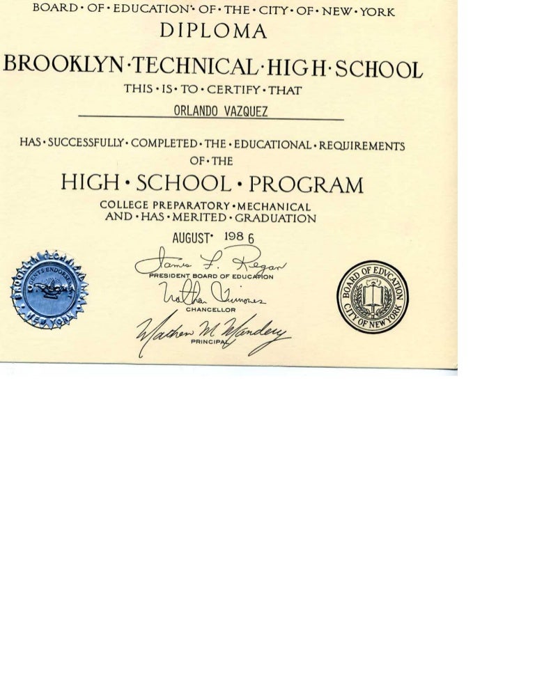 Brooklyn Technical High School Diploma