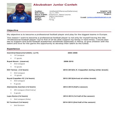 Soccer CV/ resume
