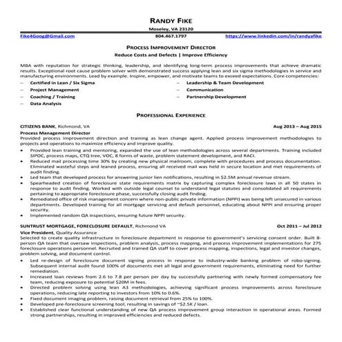 Randy Fike Process Resume 12-6-2015 | PDF