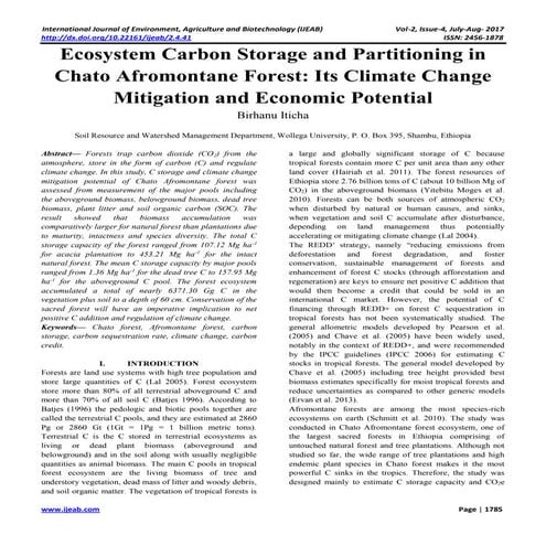 Ecosystem Carbon Storage and Partitioning in Chato Afromontane Forest: Its Climate Change ...