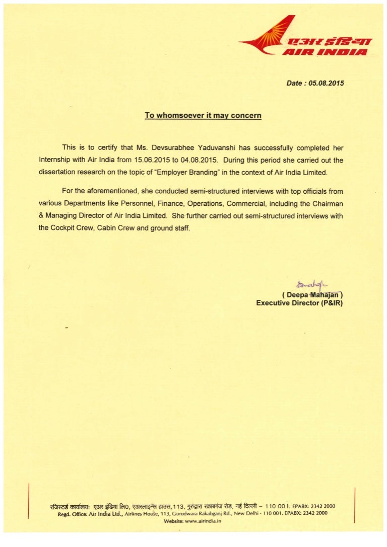 Air India Certificate