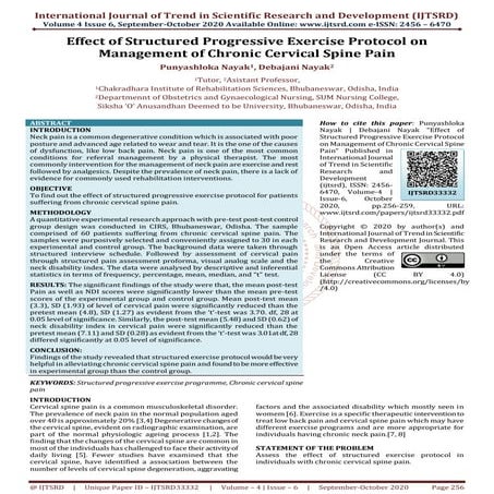 Effect of Structured Progressive Exercise Protocol on Management of Chronic Cervical Spine Pain ...