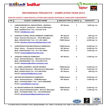 GENERAL REFERENCE PROJECTS BOILER LAUNDRY AND INSTALLATIONS | PDF