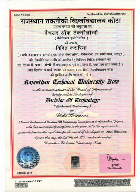 M. Tech Certificate | PDF