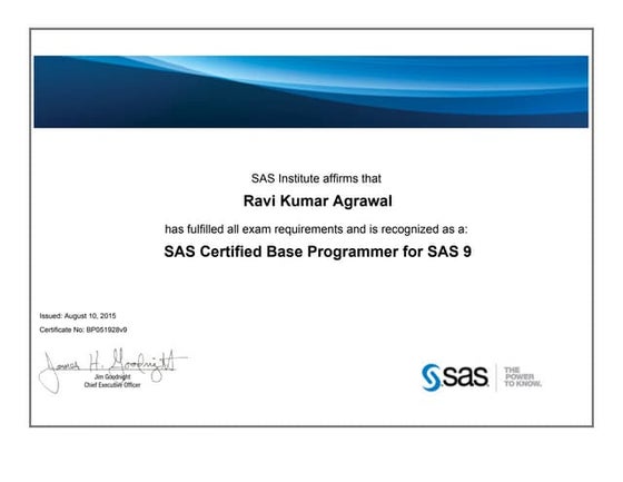 SAS base certificate | PPT