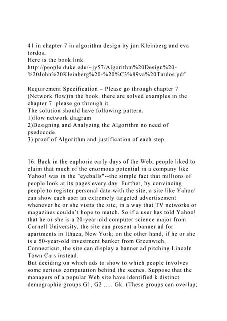41 In Chapter 7 In Algorithm Design By Jon Kleinberg And Eva Tordodocx