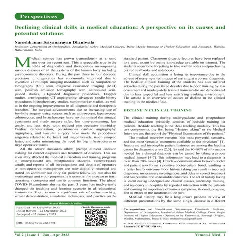 Declining clinical skills in medical education: A perspective on its ...