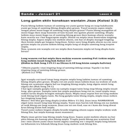 4.1 Long gatim ektiv koneksan wantaim Jisas (Kolosi 3:2) | PDF