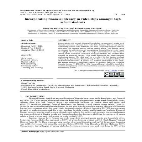 Incorporating financial literacy in video clips amongst high school ...