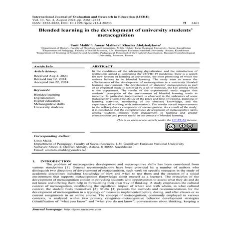 Blended learning in the development of university students ...
