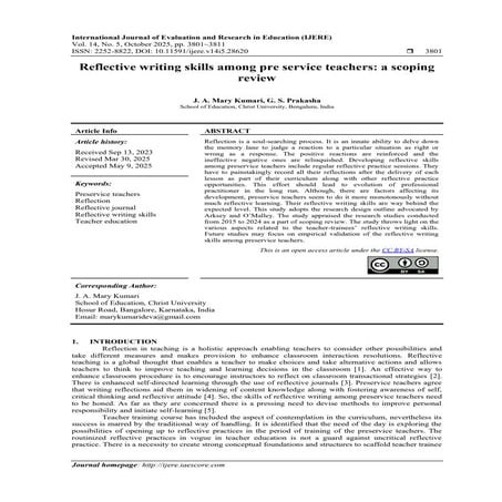 Reflective writing skills among pre service teachers: a scoping review ...