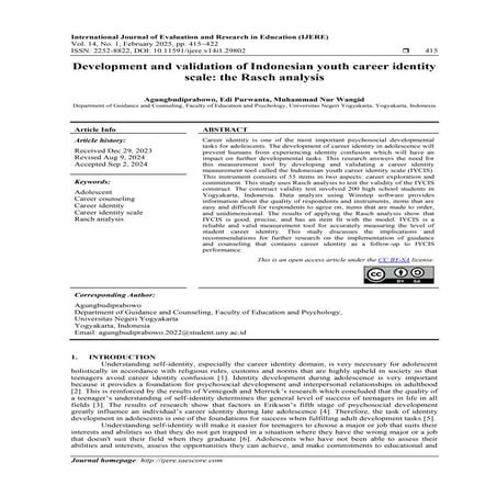 Development and validation of Indonesian youth career identity scale ...
