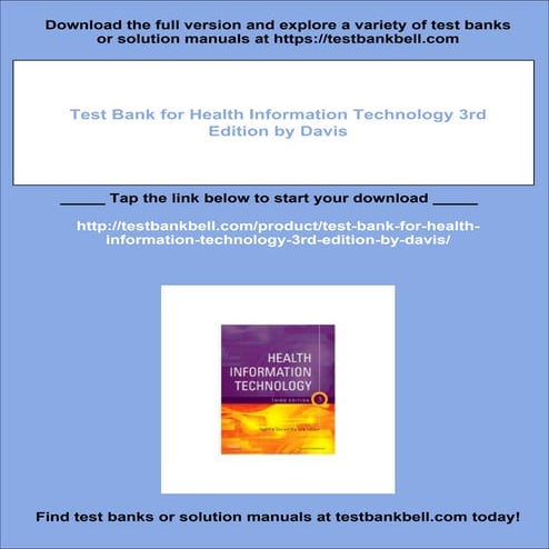 Test Bank for Health Information Technology 3rd Edition by Davis | PDF