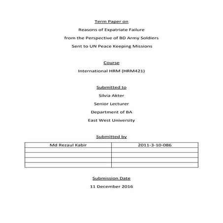 Reasons of Expatriate Failure: From the Perspective of Bangladesh Army ...