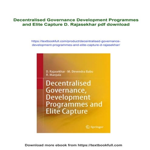 Decentralised Governance Development Programmes and Elite Capture D. Rajasekhar | PDF