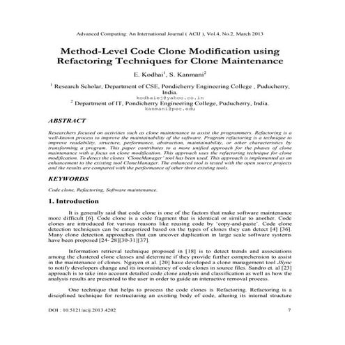 Method Level Code Clone Modification Using Refactoring Techniques For Clone Maintenance Pdf 7914