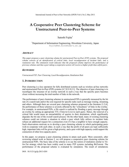 A Cooperative Peer Clustering Scheme For Unstructured Peer To Peer