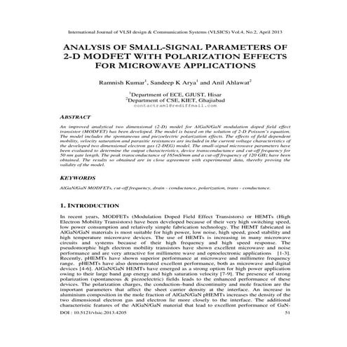 ANALYSIS OF SMALL-SIGNAL PARAMETERS OF 2-D MODFET WITH POLARIZATION ...