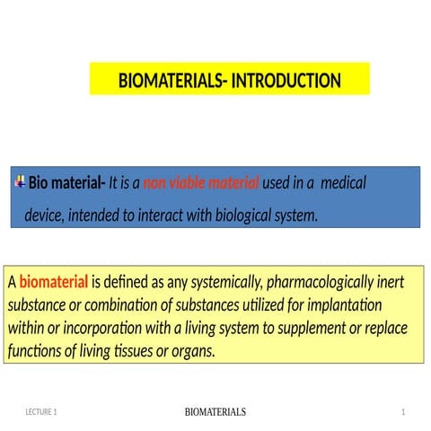 Presentation on Bio-Materials and their characteristics | PPTX