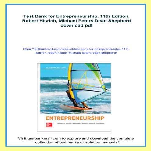 Test Bank for Entrepreneurship, 11th Edition, Robert Hisrich, Michael ...