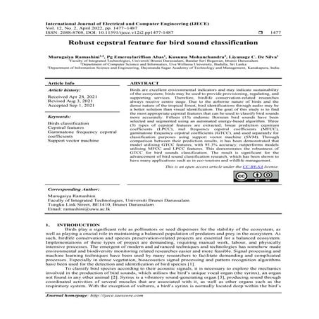 Robust cepstral feature for bird sound classification | PDF