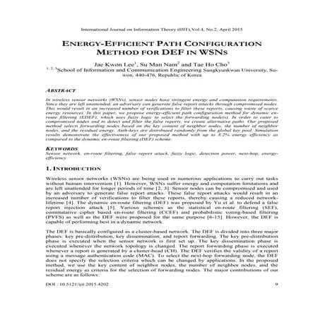E NERGY - E FFICIENT P ATH C ONFIGURATION M ETHOD FOR DEF IN WSN S | PDF